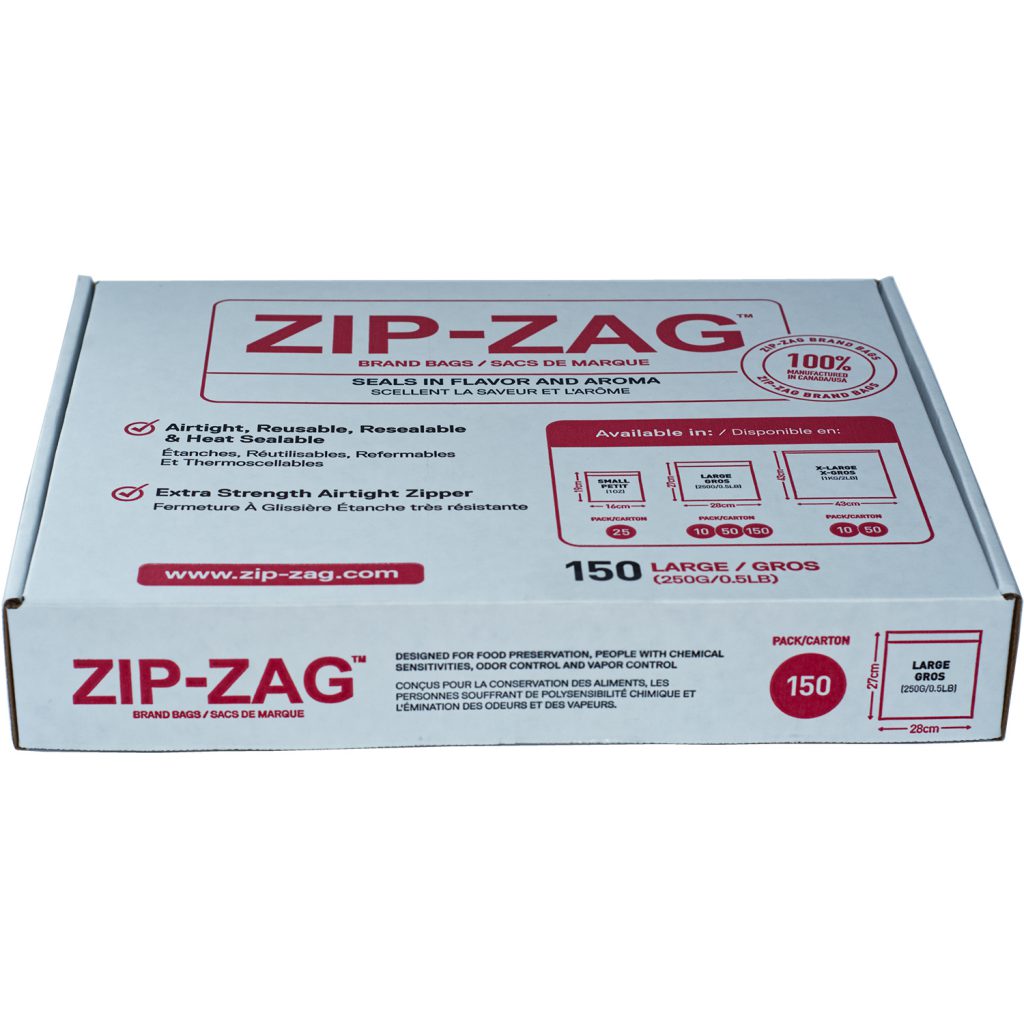 Zip Zag Bag Large 150 pack (1/2 lb) Smell Proof Bags Food Grade Plastic